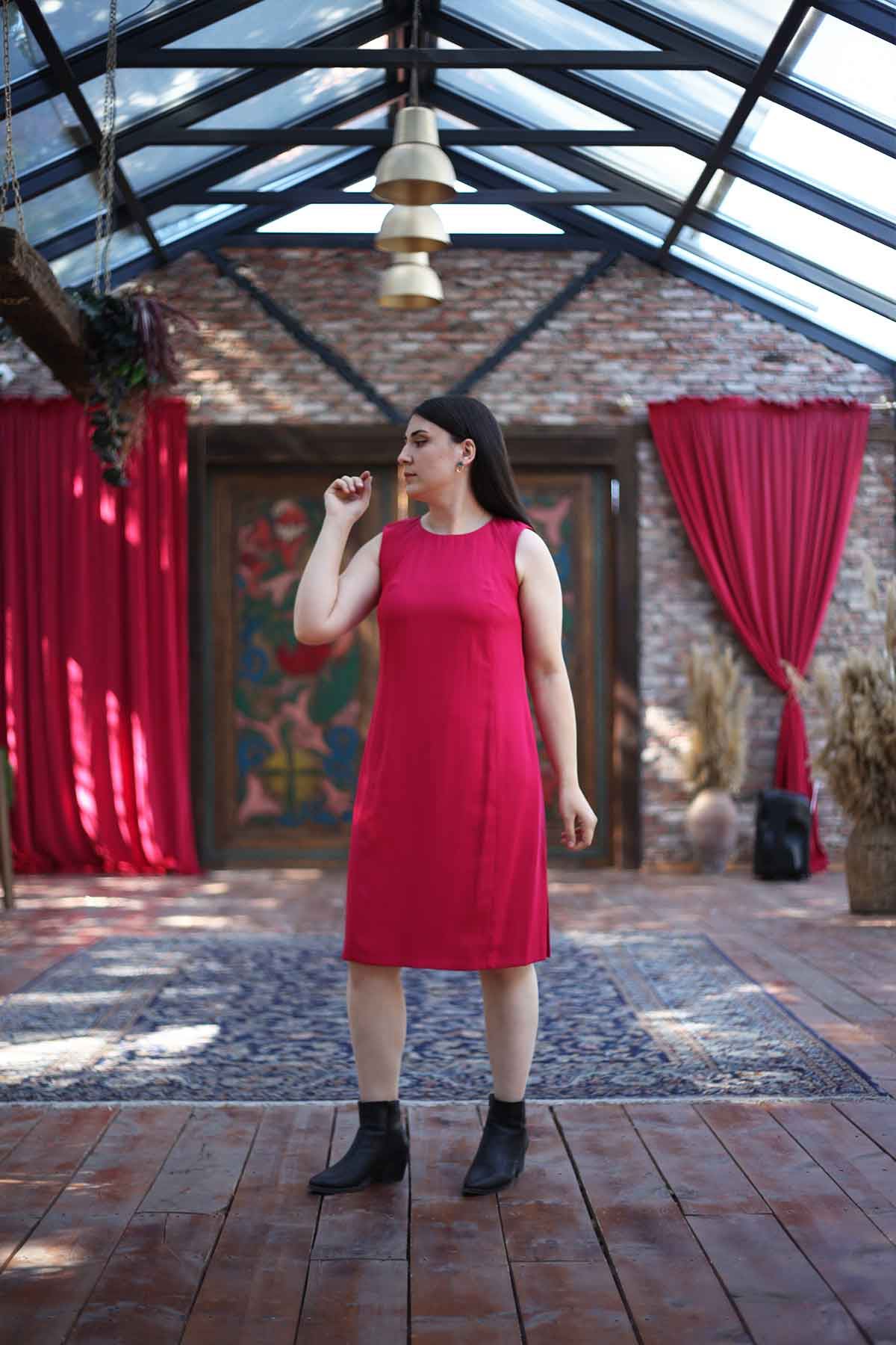 KADIN KAPALI YIRTMAÇLI ELBİSE-PEMBE - Blues Outlet Kaliteli Giyim KADIN KAPALI YIRTMAÇLI ELBİSE-PEMBE - Blues Outlet Kaliteli Giyim